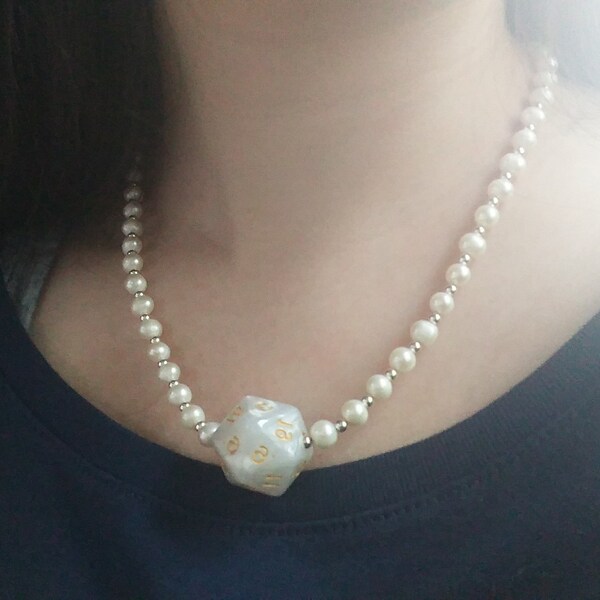 Dnd Necklace, Pike, Dnd, D20, MTG, Fresh Water Pearls, Sterling Silver ...