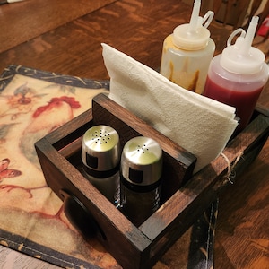 Rustic Condiment and Napkin Caddy With 4 Condiment Bottles - Etsy