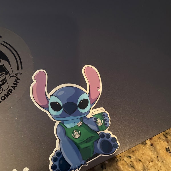 Stitch Coffee Time Sticker/decal - Weatherproof and Water Resistant for ...