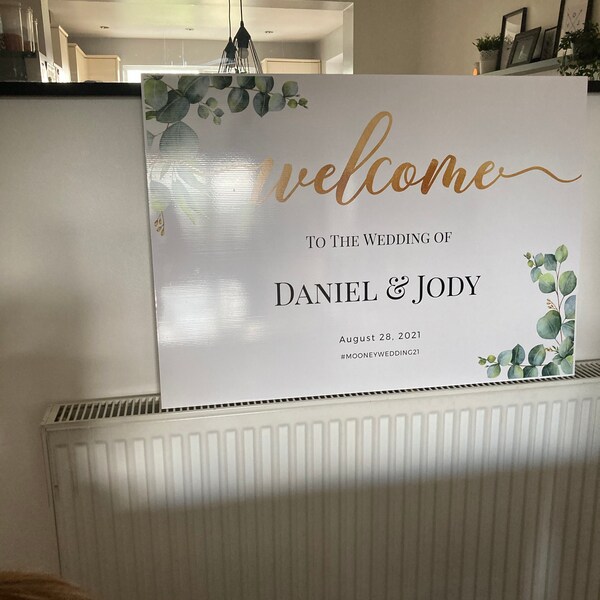 Eucalyptus Welcome Sign, Wedding Welcome Sign Template, Gold Welcome ...