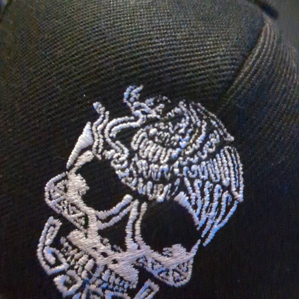 Aztec Skull Embroidered Snapback Baseball Cap | Calaca Mexicana ...