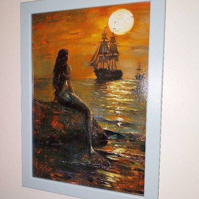 Beautiful Mermaid Contemplating Sunset Painting, Siren Baroque Art ...