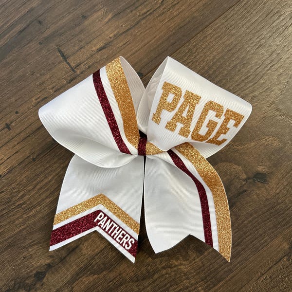 Green Gold White Glitter Cheer Bow With Mascot and Name, Cheer Bow ...