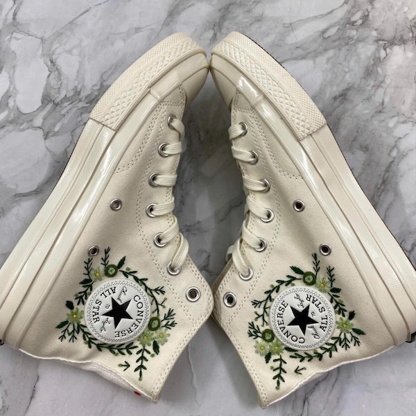Custom Embroidered Wedding Converse, White Flowers Embroidered Sneakers ...