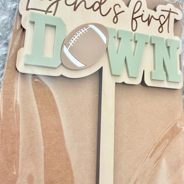 First Year Down Cake Topper, Personalized Birthday Decor, Football ...