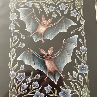 Bat Art Print Watercolor Painting Print Vintage Bat Art Bat Folk Art - Etsy