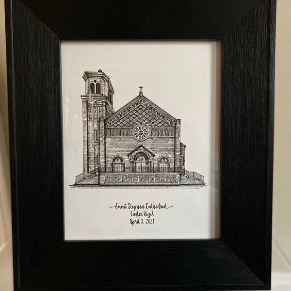 Custom Pen and Ink Church Drawing (gift for Anniversary, a Special Day ...