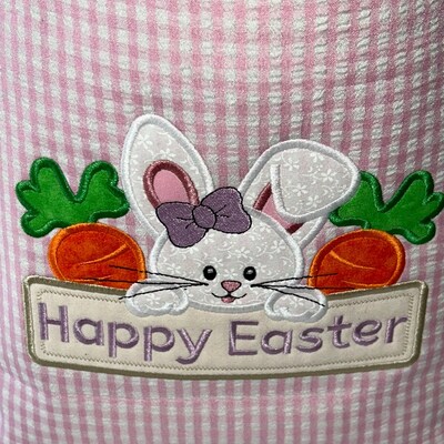Bunny Name Plate Girl Applique Machine Embroidery Design Easter Happy ...