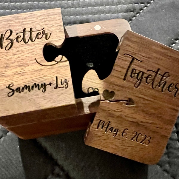 Wooden Ring Puzzle Box, Personalized Better Together Ring Box, Engraved ...
