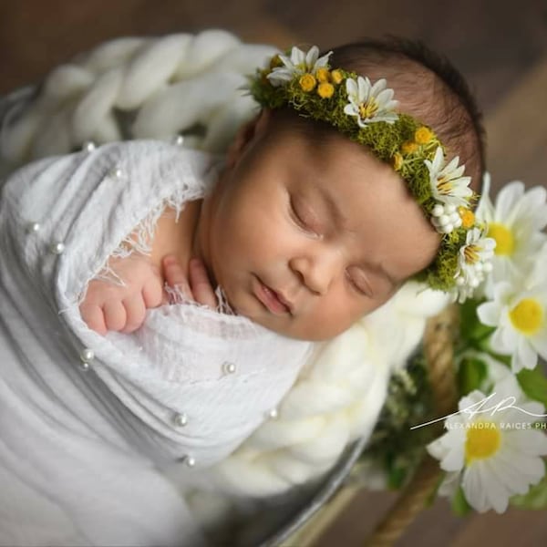 Daisy Moss Flower Crown for Newborn Photography Props Headband Tieback ...