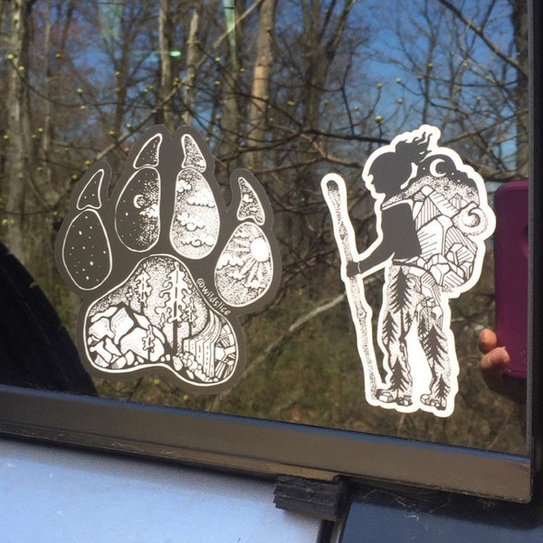 Paw Print Hiking Dog Sticker 4” and 3” Sizes Weatherproof and Durable ...