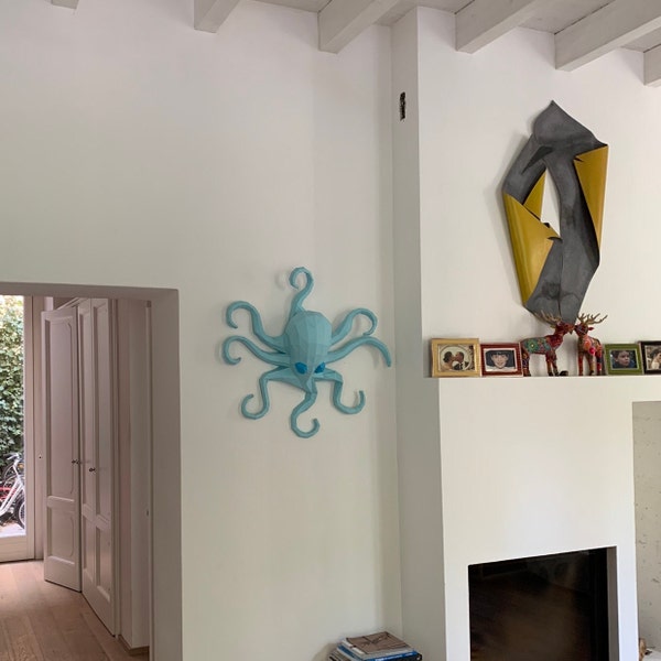 Octopus Sculpture - Unique Papercraft Wall Art, Low Poly Trophy, DIY ...