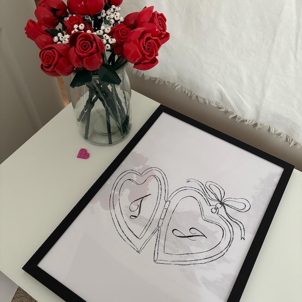 Custom Couples Initial Locket Art Print Poster, Couple Gift, Trendy ...