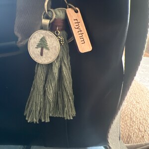 Wander Keychain, Explore Hike Tassel, Tiny Hand Embroidery Pine Tree ...