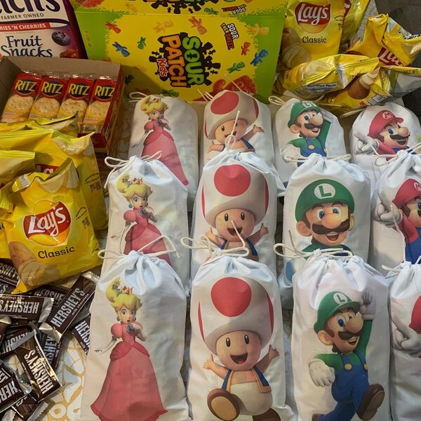 7 Super Mario Brothers Favor Bags Birthday Party Bags Mario Luigi Can ...