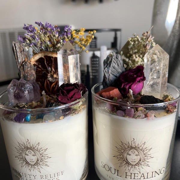 Soul Healing Intention Candle Packed With Crystals, Herbs and Flowers ...
