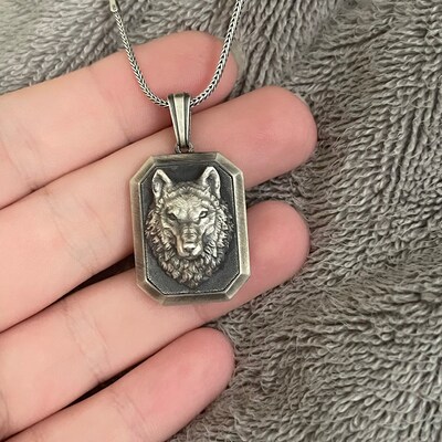 Wild Wolf Man Silver Pendant, Personalized Wolf Men's Necklace, Silver ...