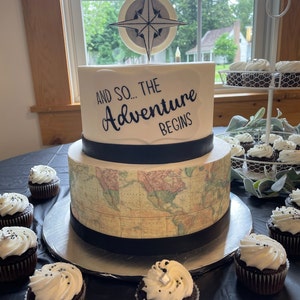 Vintage World Map Edible Cake Wrap or Pinwheel and Congrats Cake ...