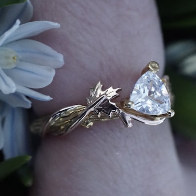 Cottagecore Vine Leaf Heart Cut Morganite Engagement Ring Set - Etsy