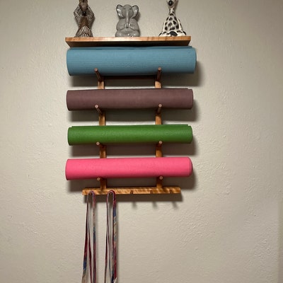 Wall-mounted Yoga Mat Rack: Handmade, Furniture Quality, 100% Solid ...