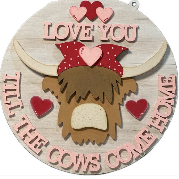 Highland Cow Valentine Door Sign SVG, Valentine Highland Sign, Fluffy ...