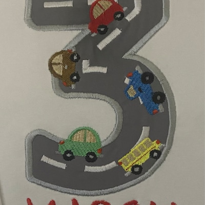 Road Number Three 3rd Birthday Applique Machine Embroidery Design Boy 3 ...