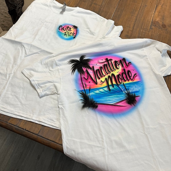 Airbrush T-shirt - Beach Scene - Airbrushed T-shirt - Name ...