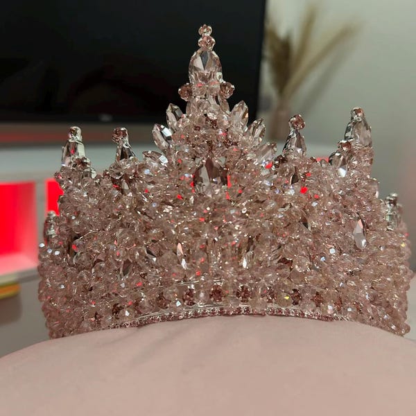 Pink Gold Quinceanera Crown, Bridal Tiara, Wedding Crown, Gold Crown, Wedding Tiara ...