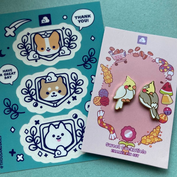 Enamel Pin - Sweet Cockatiels Pin Set - Etsy