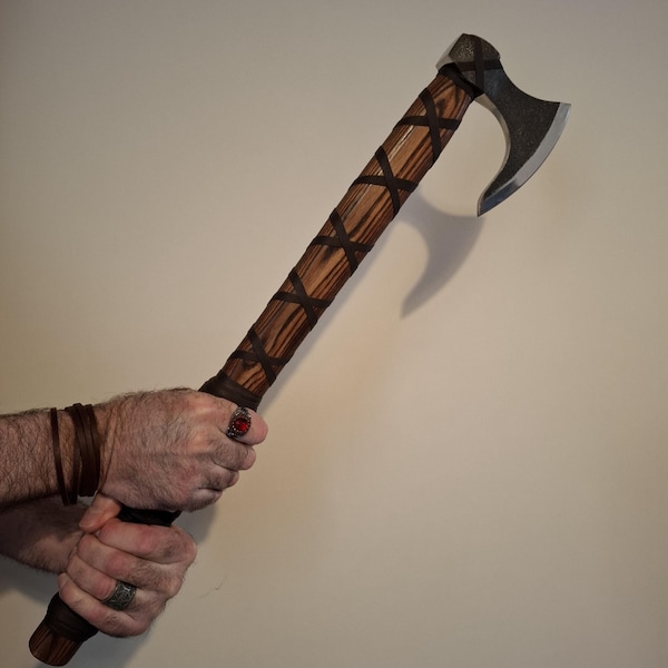 Hand-forged Viking Axe With Hammer Poll – Walnut Handle, Leather Wrapped Grip – Norse Style ...