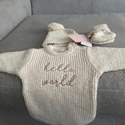 Announcement Bundle 'hello World' Chunky Knit Set Honey Newborn-6m ...