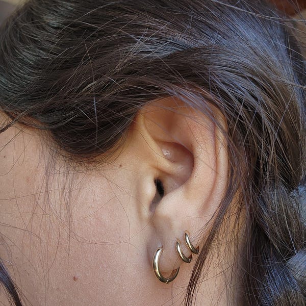 14k Yellow Gold Hoop Earrings (12-50x2.0mm), Piercing to Lobe, Upper ...