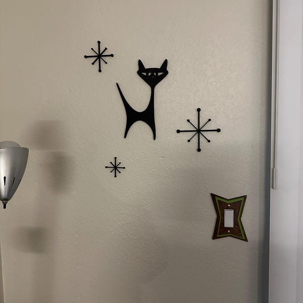 Mid Century Modern Atomic Cat With Starburst - 3D Printed in Black ...