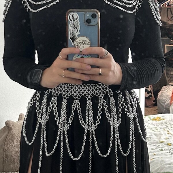 Chainmail Silver SET Shoulder Chain & Skirt, Rave Outfit, Festival ...