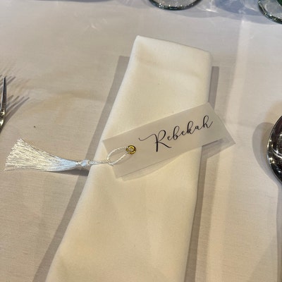 Personalised Wedding Menu Card With Guest Name Tag & Chiffon Ribbon ...