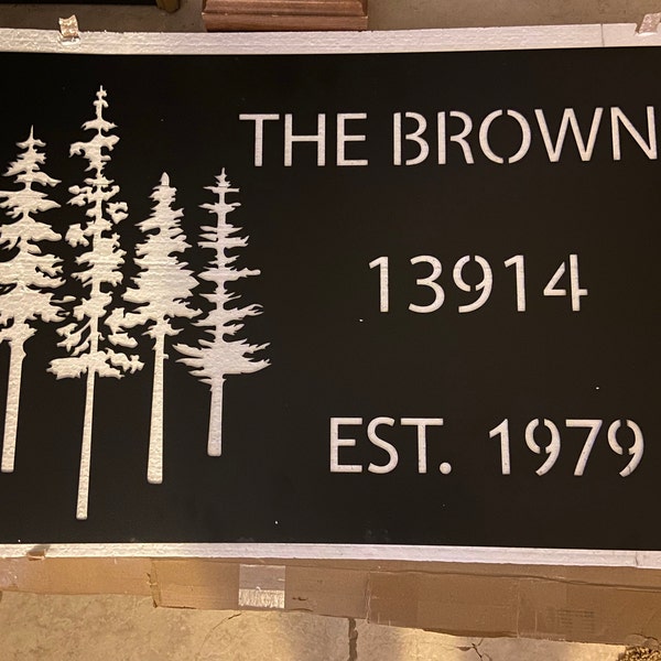 Personalized Metal Cabin Name Sign, Pine Tree Custom Metal Sign ...