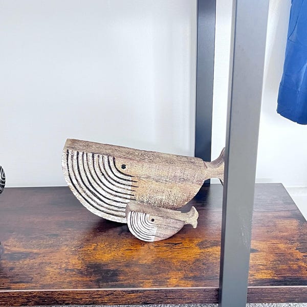 Wooden Carved Whales / Set of 2 / Rustic Coastal Decor / Mother and ...