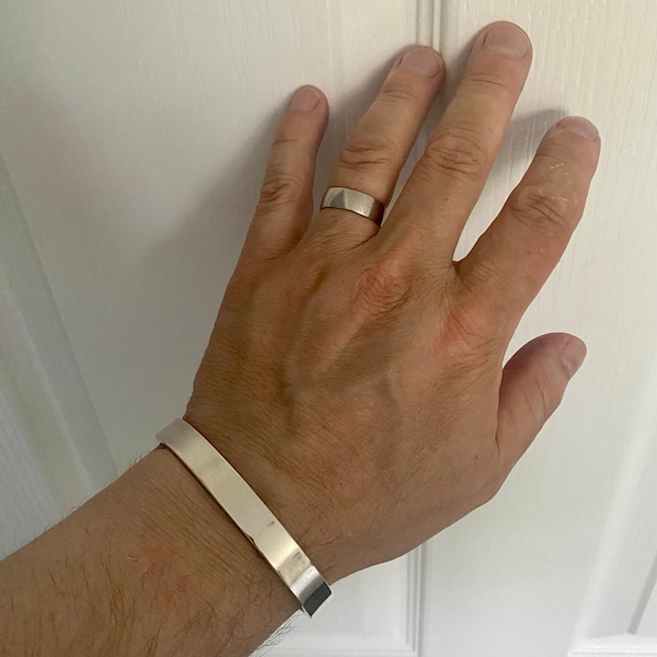 3oz, 18mm Wide Cuff Bangle / Mens Silver Bracelet / Heavy Silver Bangle ...
