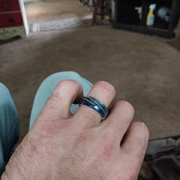 Tennessee Whiskey Barrel Spiral Grain Wood Ring With Crushed Turquoise ...