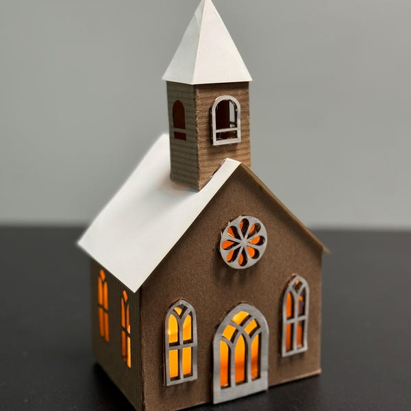 Christmas Village Church SVG | 3D Paper Church for Holiday Mantel ...