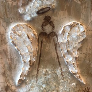 Textured Front Angel With Glass, Block Art, Glass Art, Crushed Glass ...
