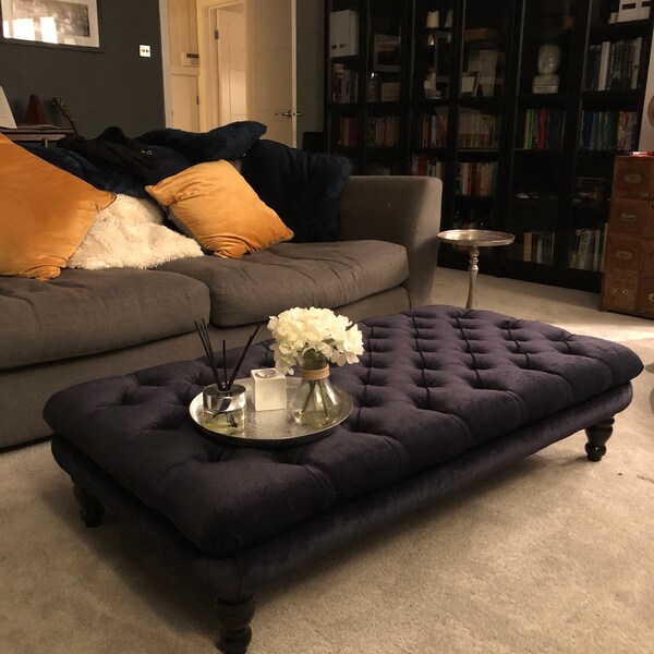 Extra Large Chesterfield Footstool Deep Buttoned Chenille Velvet Coffee ...