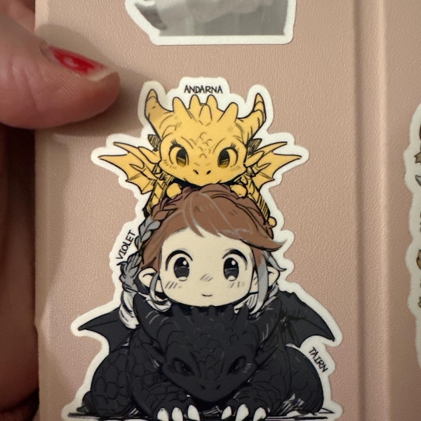 Fourth Wing Tairn Andarna Violet Sticker | Chibi Cute Stacked Heads - Etsy