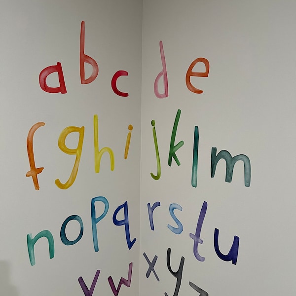 Lowercase Rainbow Watercolor Letters - Fabric Wall Decal - Color Story ...