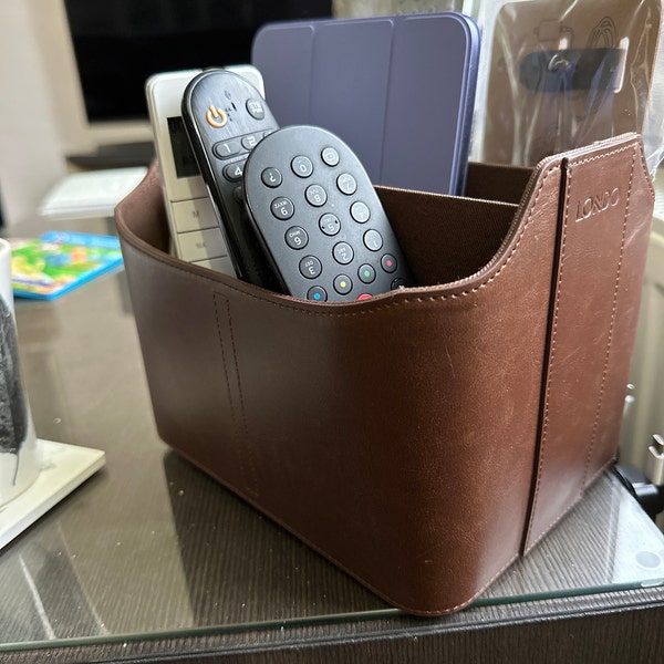 Personalized Hand Crafted Leather Remote Caddy, Desk Organizer With ...