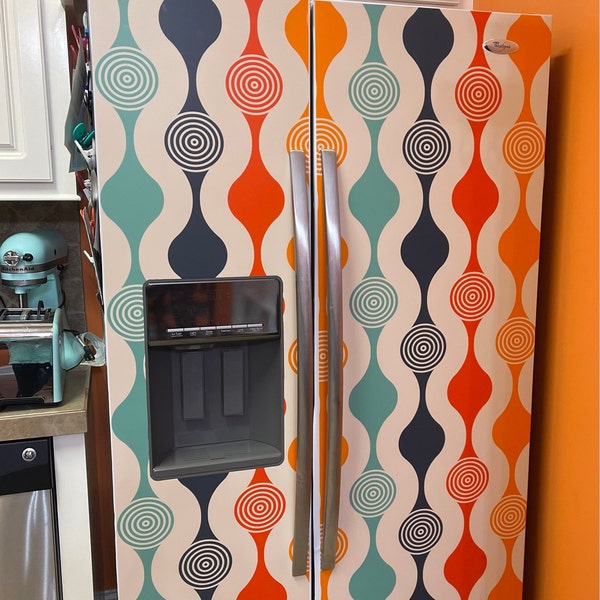 Retro Pattern Vintage Texture Beige Teal Blue Refrigerator Fridge ...