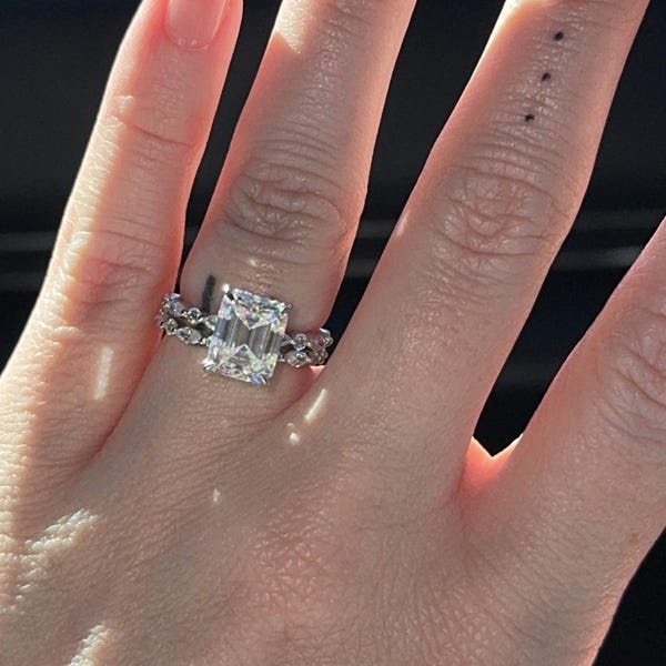 3 Ct Oval Bypass Moissanite Engagement Ring Large Stone Half Bezel Set Ring 14k Yellow Gold ...