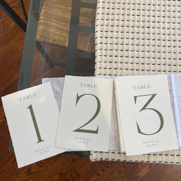 Deckle Edge Wedding Table Numbers | Custom With Name & Date - Etsy