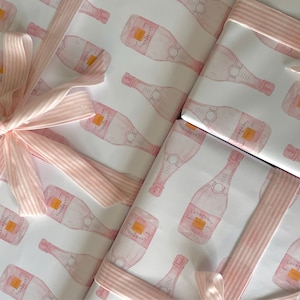 Rosé Champagne Gift Wrap, Summer Champagne Wrapping Paper, Watercolor ...