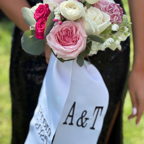 Bouquet Sash, Embroidered Monogrammed Prom Sash, Homecoming Sash, HOCO ...